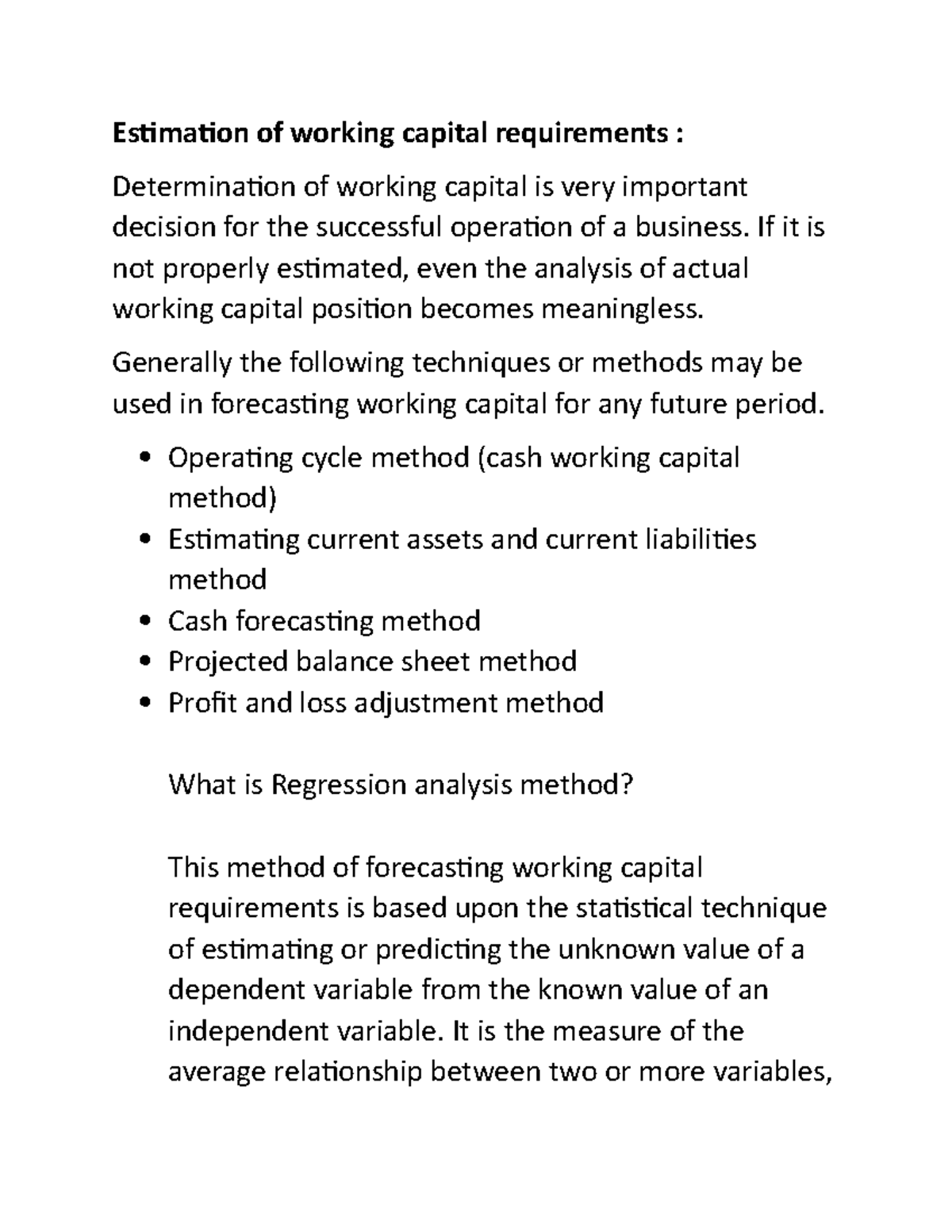 Document 9 - Short notes of estimation of working capital requirements ...