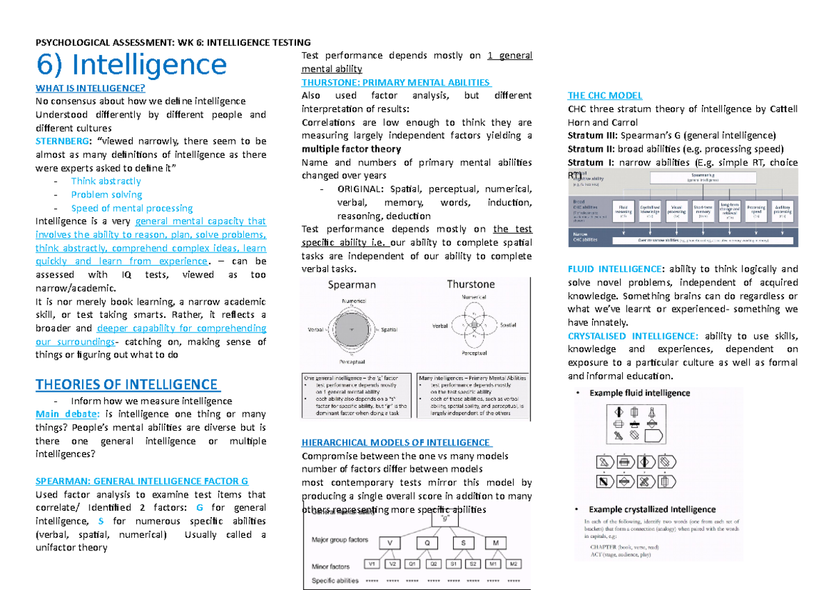 Week 6 - Intelligence Testing - PSYCHOLOGICAL ASSESSMENT: WK 6 ...