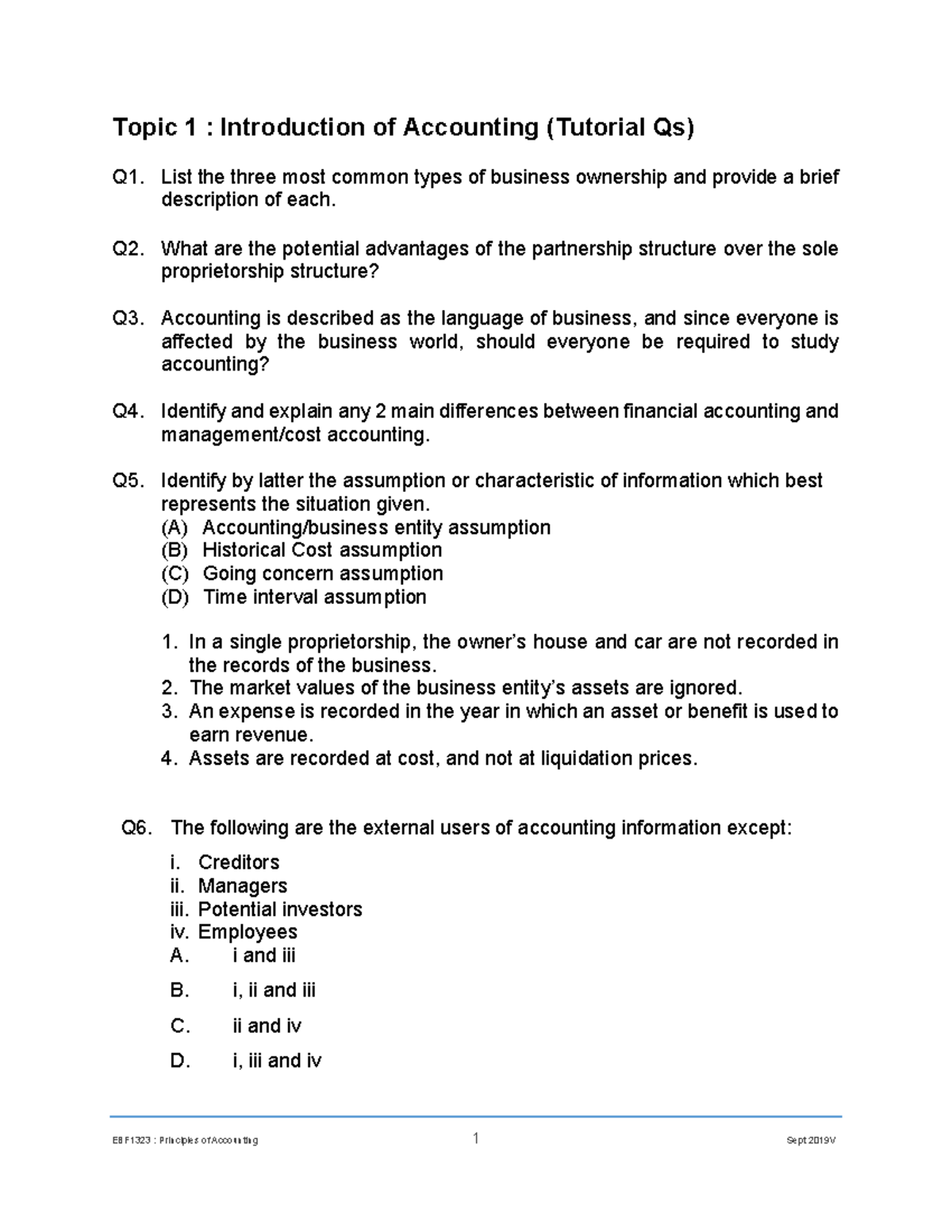 Topic 1, Intro to Accounting Tutorial - EBF1323 : Principles of ...