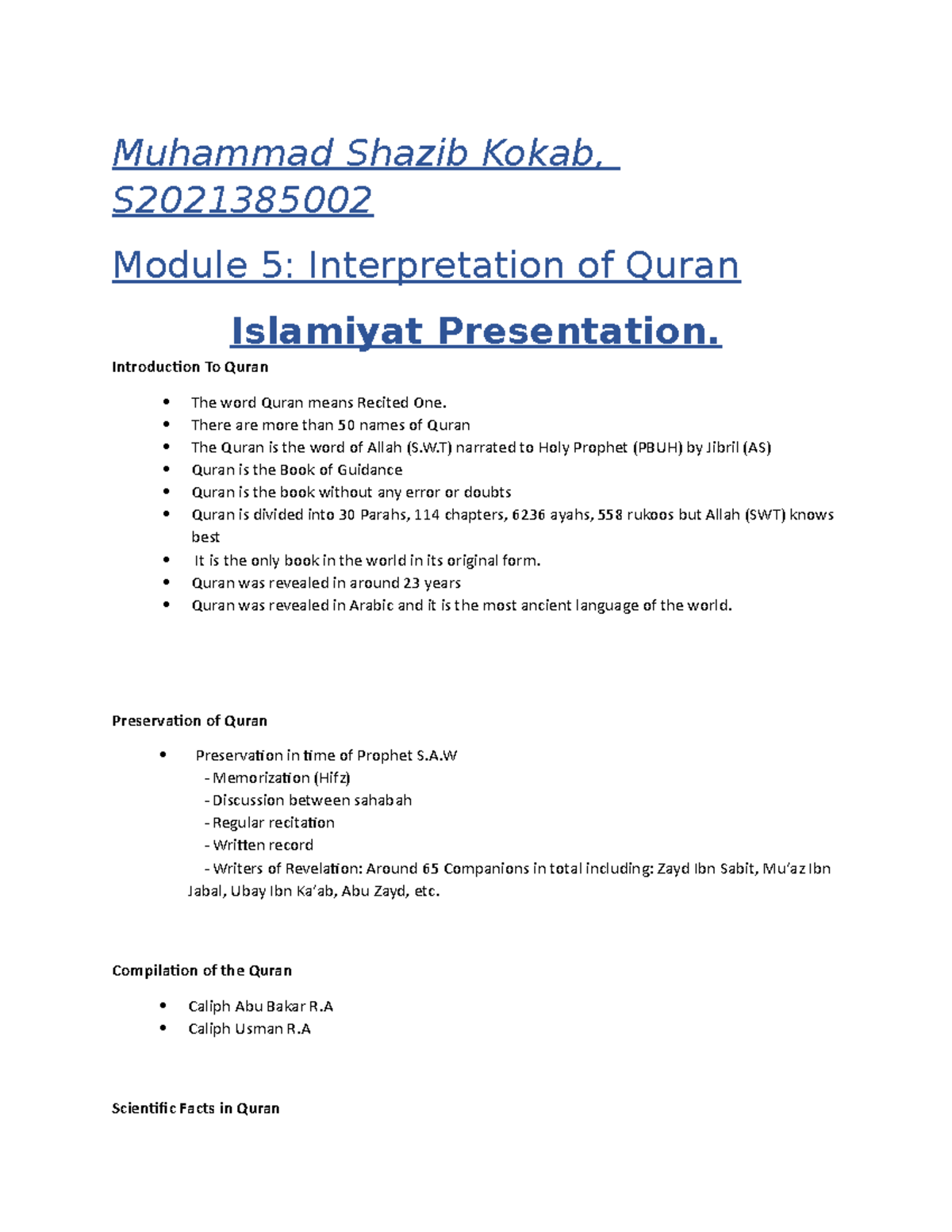 Islamiyat Presentation - Muhammad Shazib Kokab, S Module 5 ...
