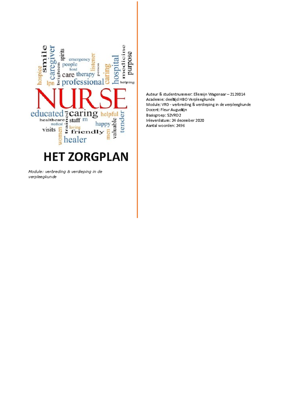 Zorgplan hbo V - Verbreding en verdieping in de zorg - HET ZORGPLAN ...