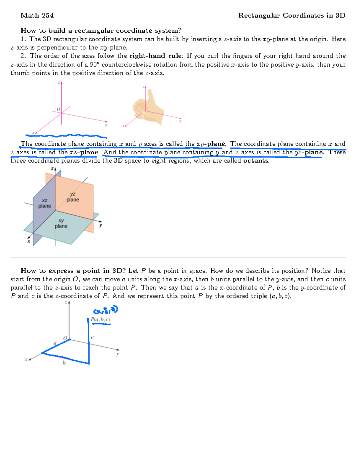 Sec 12 - Lecture notes Section 12.1 3D Coordinate Systems - Math 254 ...
