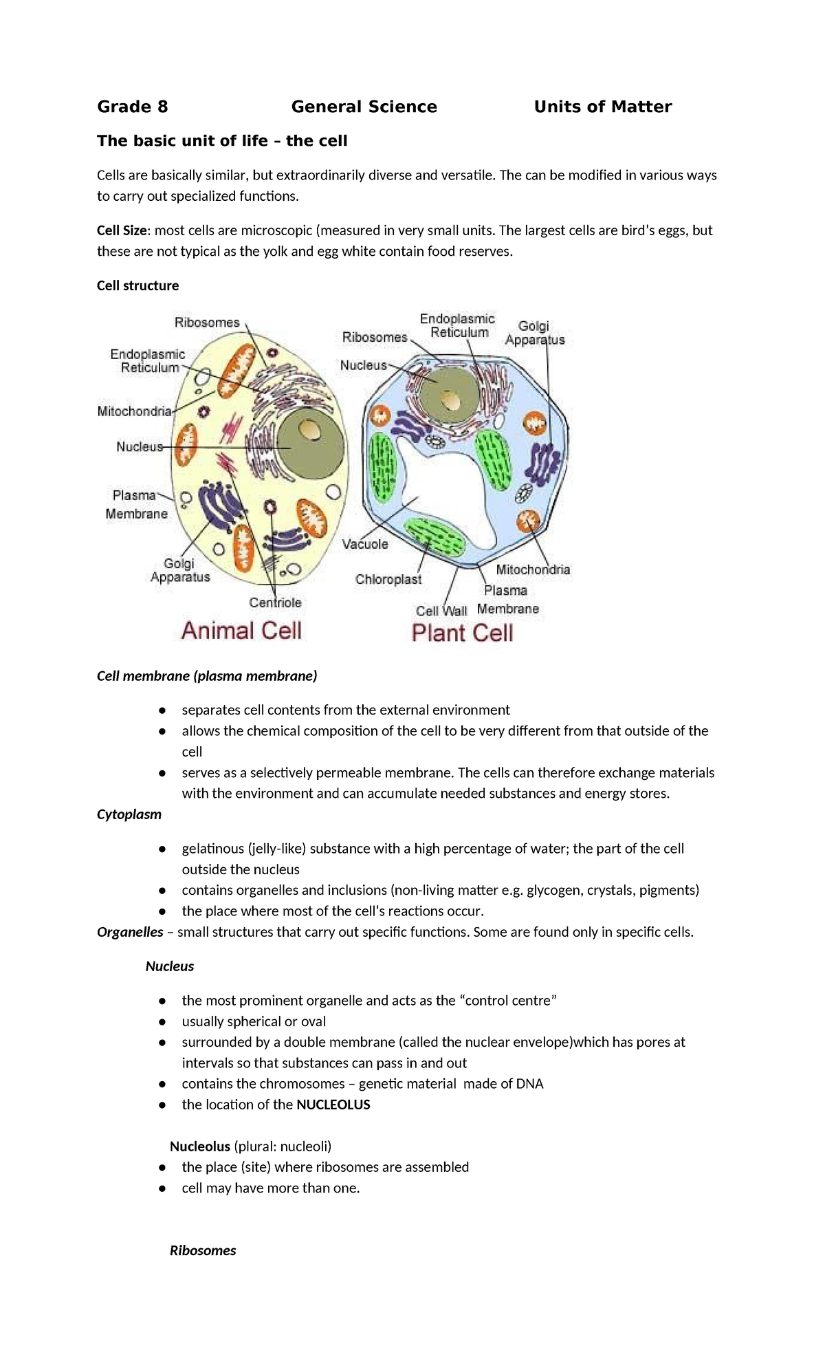 Grade 8General Science Unitsof Matter - Grade 8 General Science Units ...