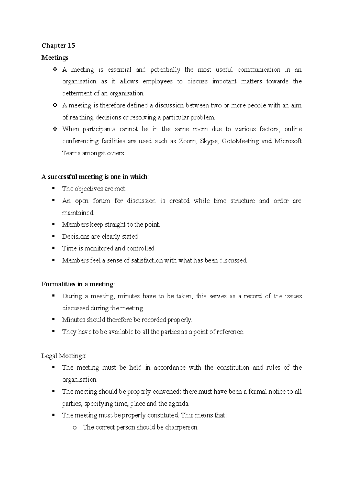 Notes on Meetings Written Communication - Chapter 15 Meetings A meeting ...