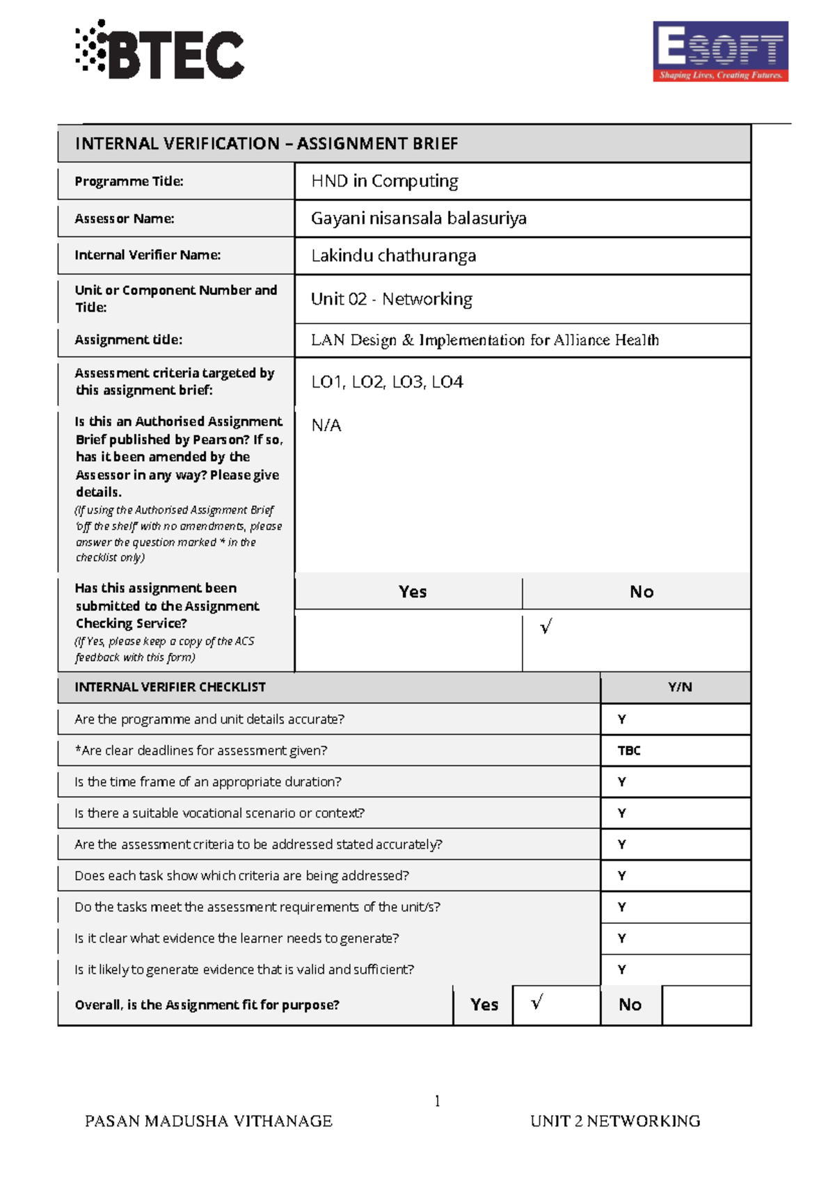 Networking_assignments - 1 INTERNAL VERIFICATION – ASSIGNMENT BRIEF ...