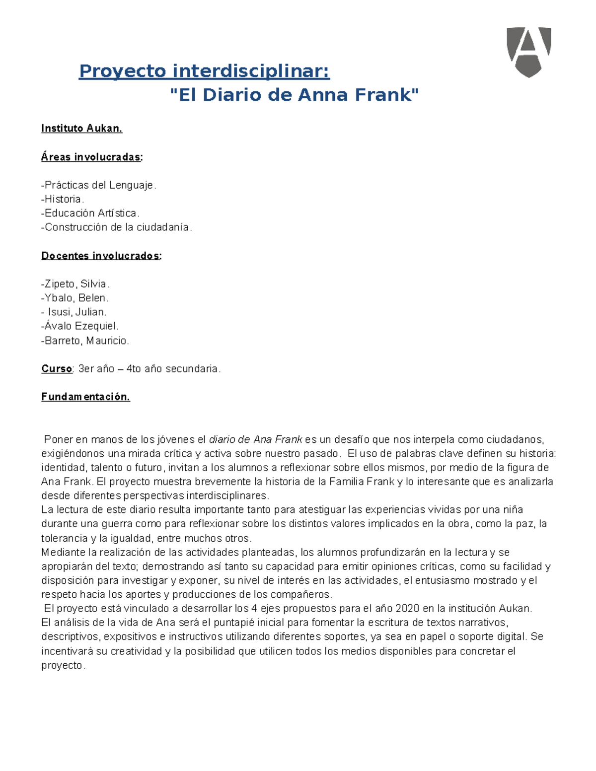 Proyecto Ana Frank - Proyecto interdisciplinar: "El Diario de Anna ...