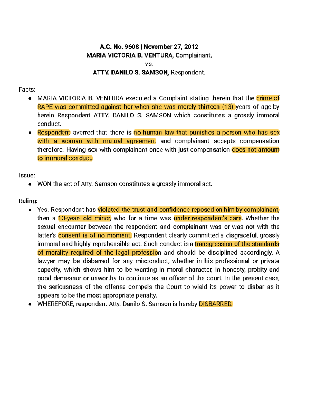Digest — (19) Ventura vs. Samson - A. No. 9608 | November 27, 2012 ...
