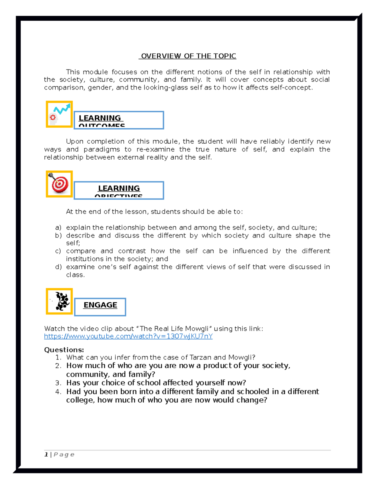 Understanding The Self -Module-2 -The-Self-Society-and-Culture - OVERVIEW OF THE TOPIC This ...