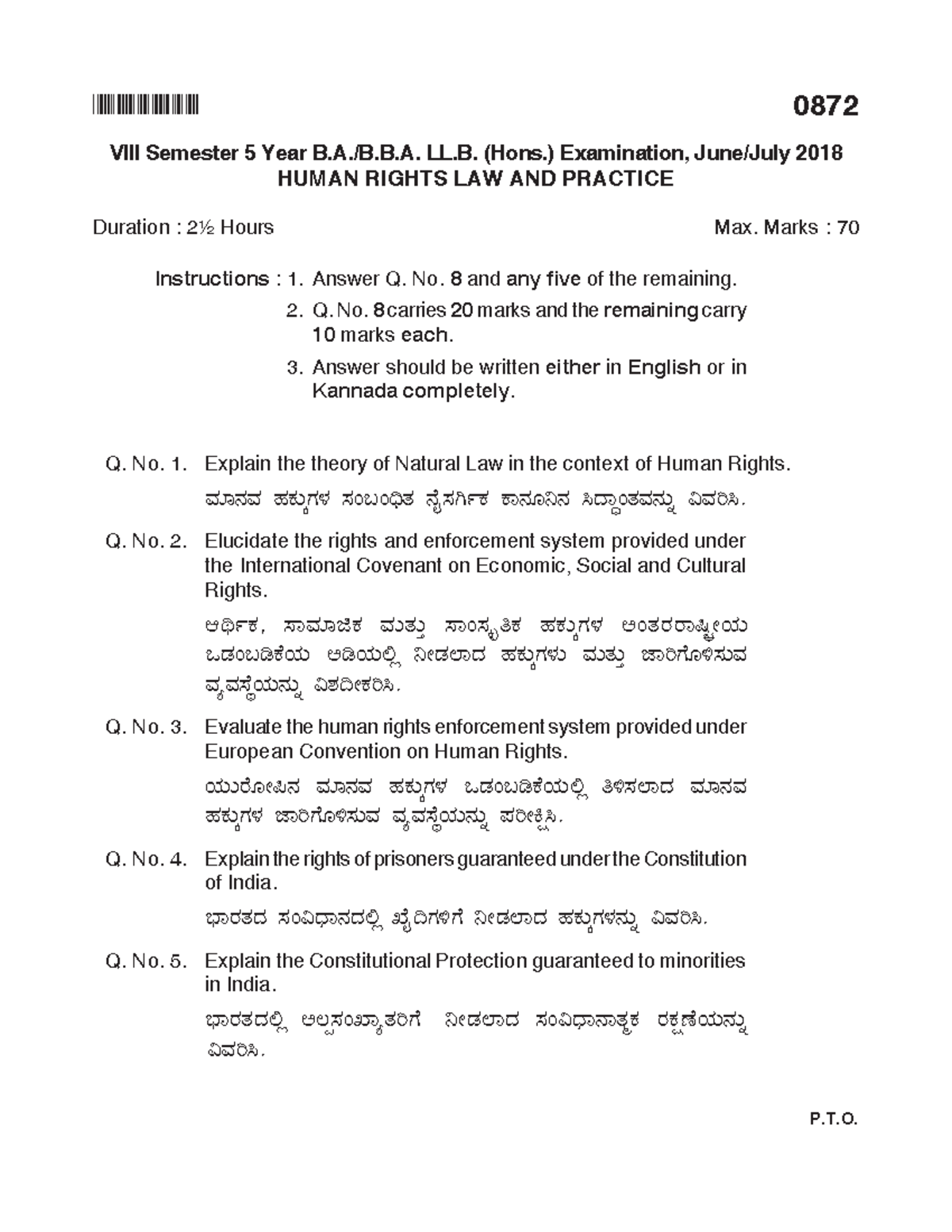 HR 18 - Kslu question papers - 0872 0872 VIII Semester 5 Year B.A./B.B ...