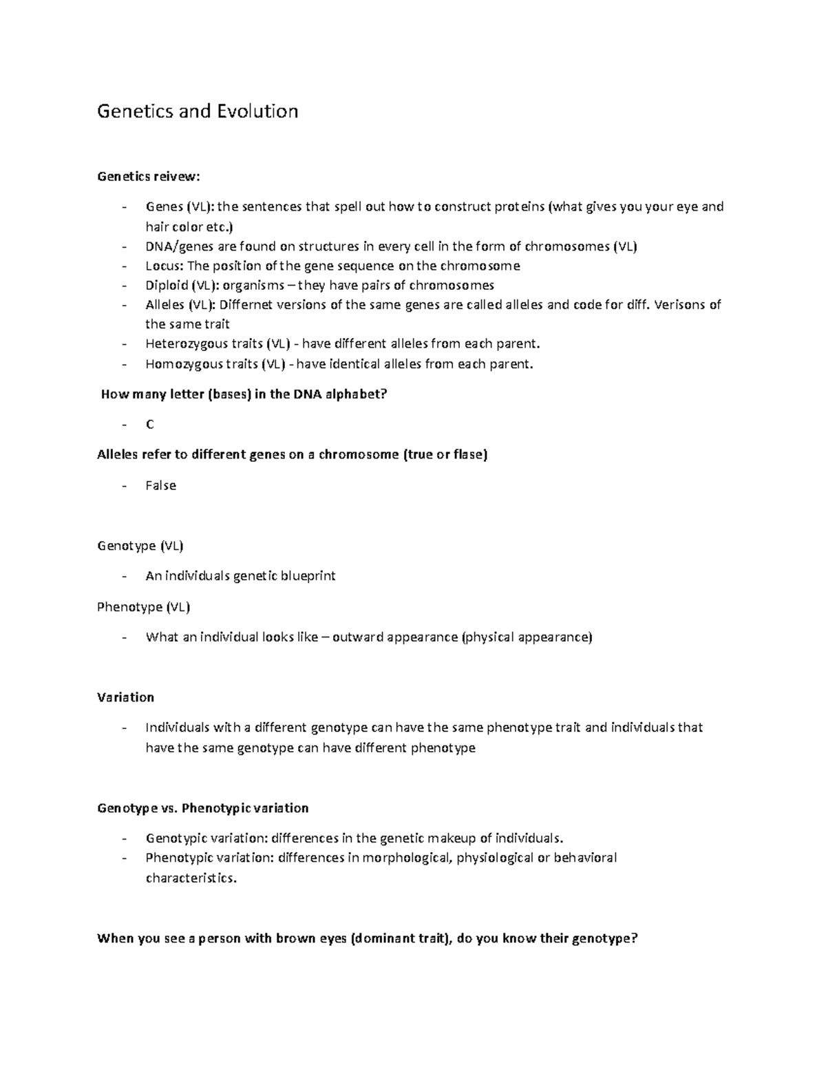 In class discussion 2 - Teacher: Ann Randall - Genetics and Evolution ...