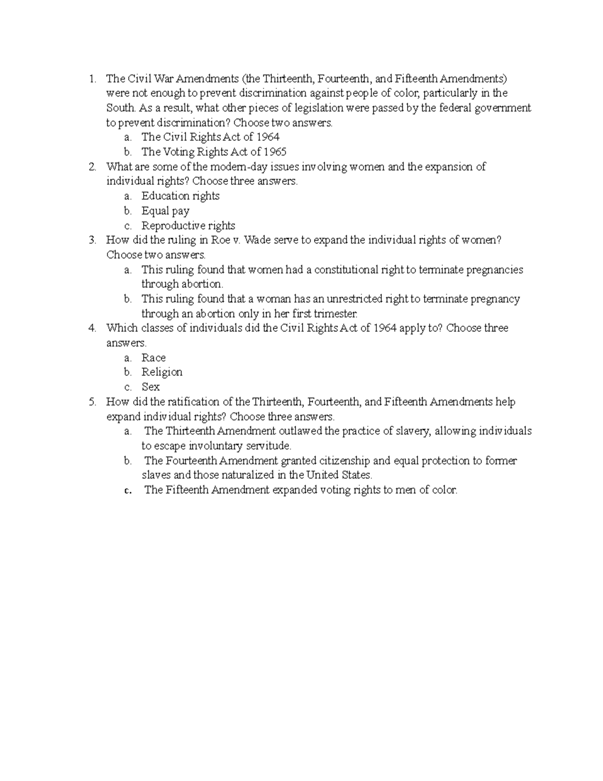 Lesson 10 quiz - Quiz Notes - The Civil War Amendments (the Thirteenth ...