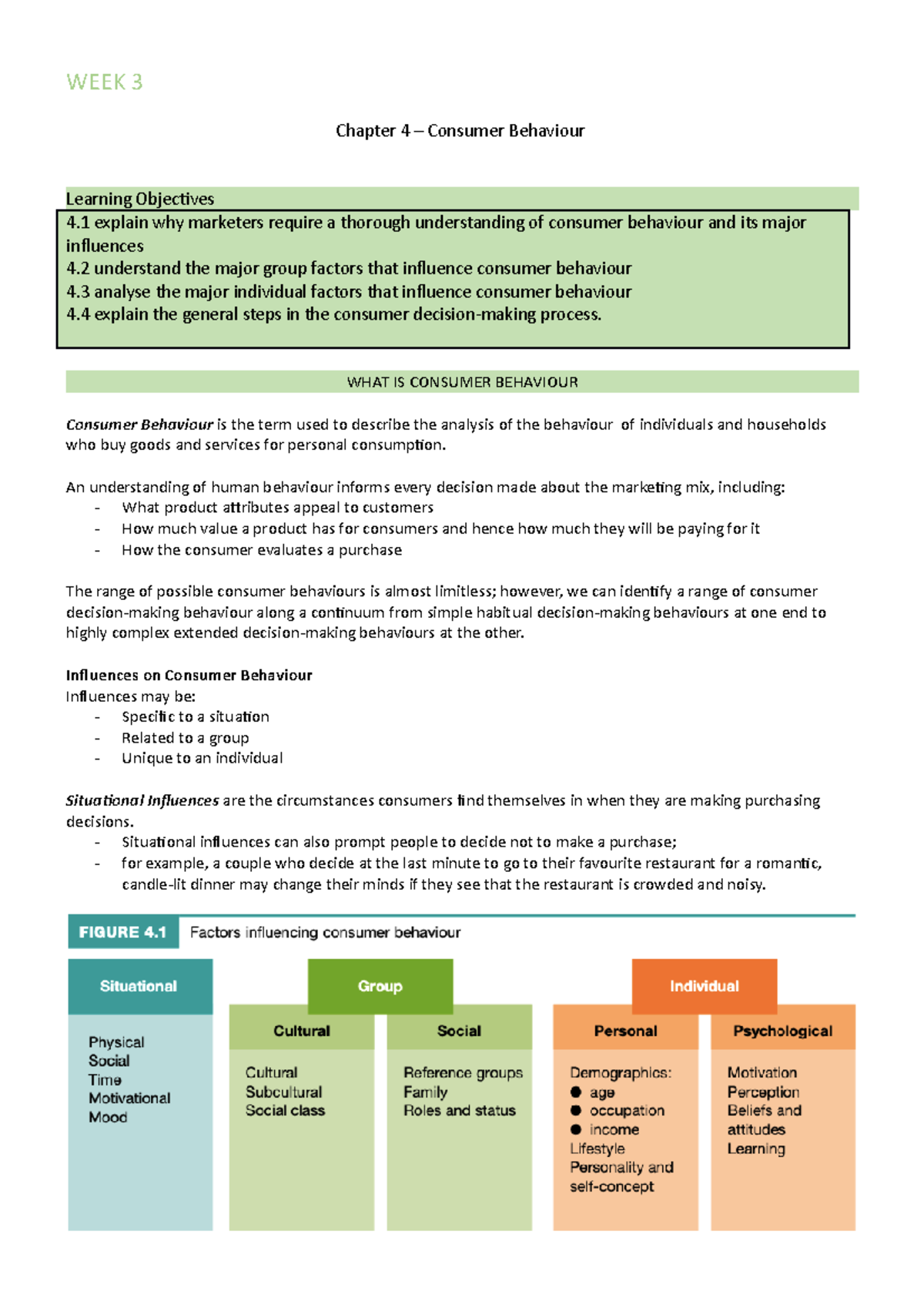 WEEK 3 - consumer behaviour - WEEK 3 Chapter 4 – Consumer Behaviour Learning Objectives 4 ...