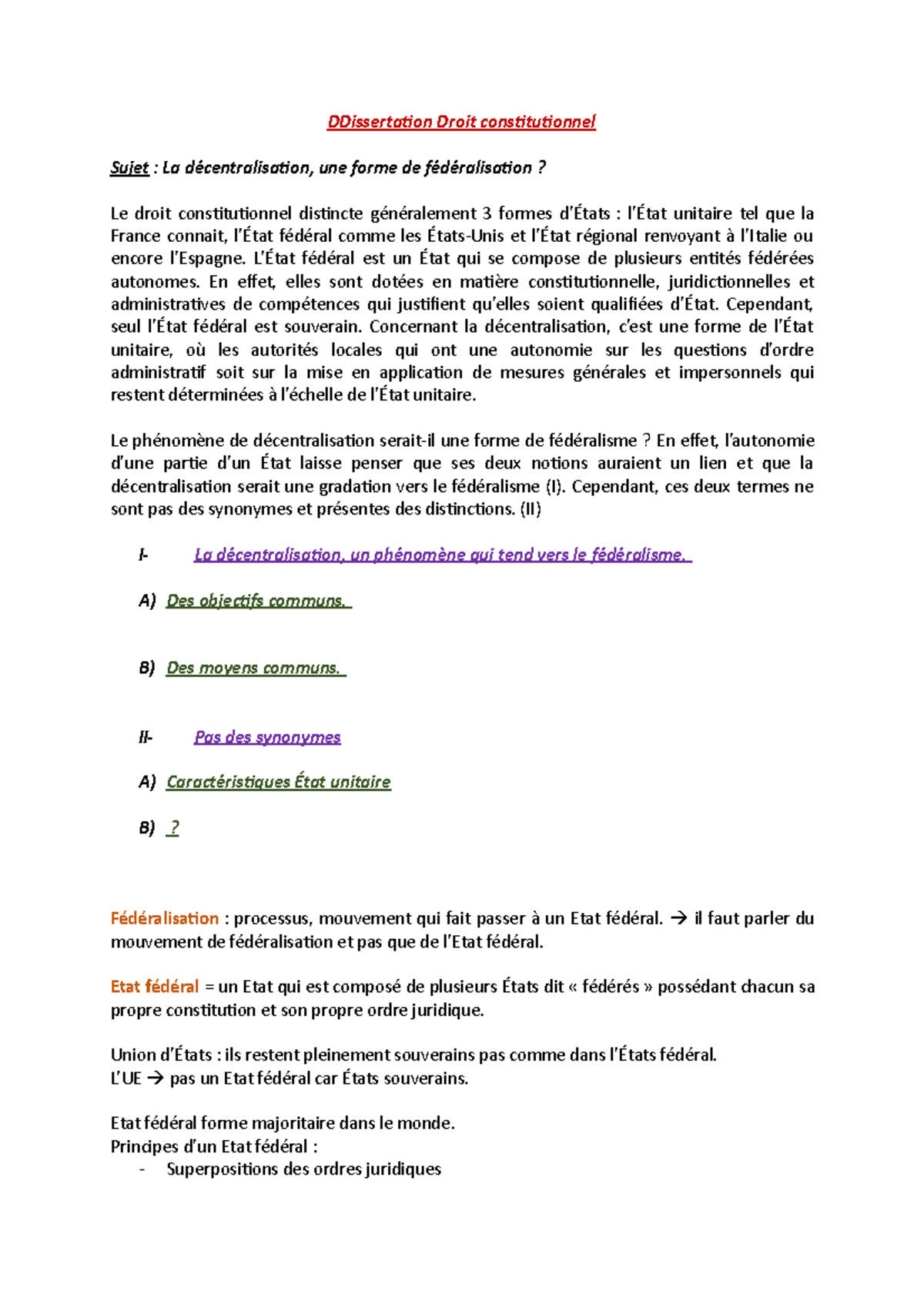 Dissertation la décentralisation est elle une fédéralisation? - Droit ...