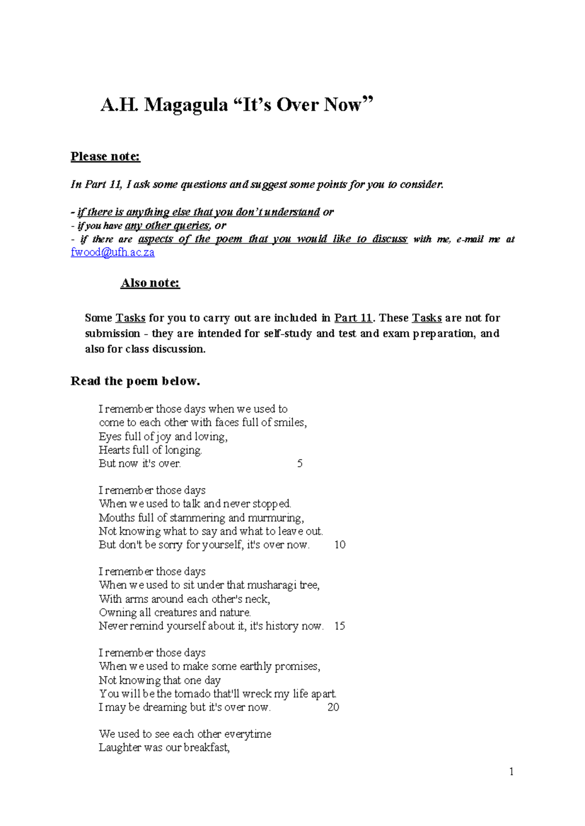 Del Its Over - A. Magagula “It’s Over Now” Please note: In Part 11, I ...