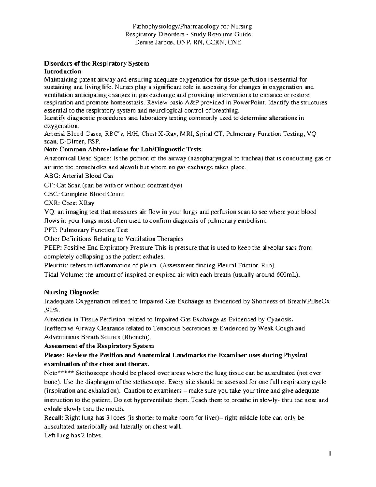 Resp Study Guide Pathopharm I - Respiratory Disorders - Study Resource ...