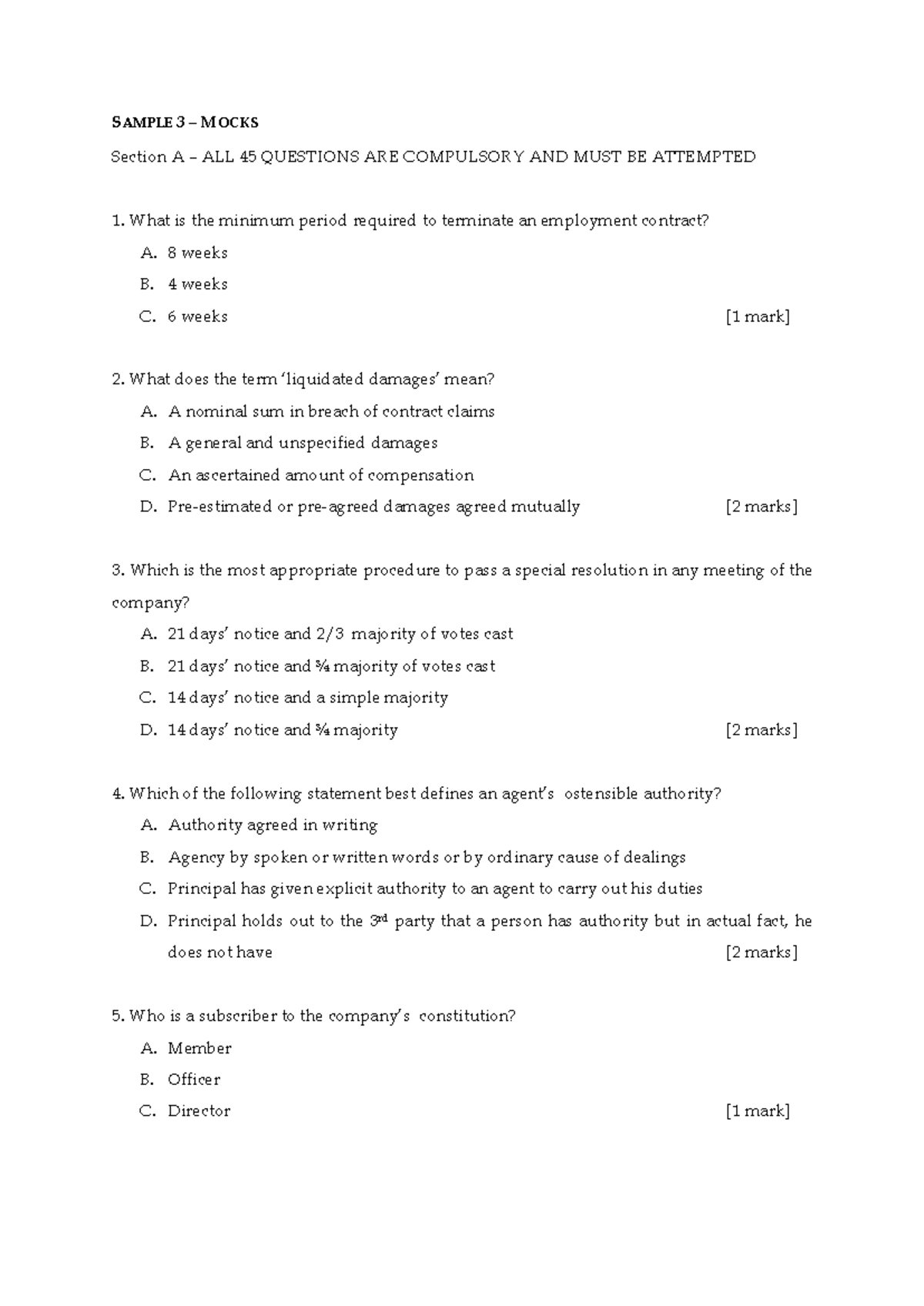 Sample 3 [Q] - Question only - SAMPLE 3 – MOCKS Section A – ALL 45 ...