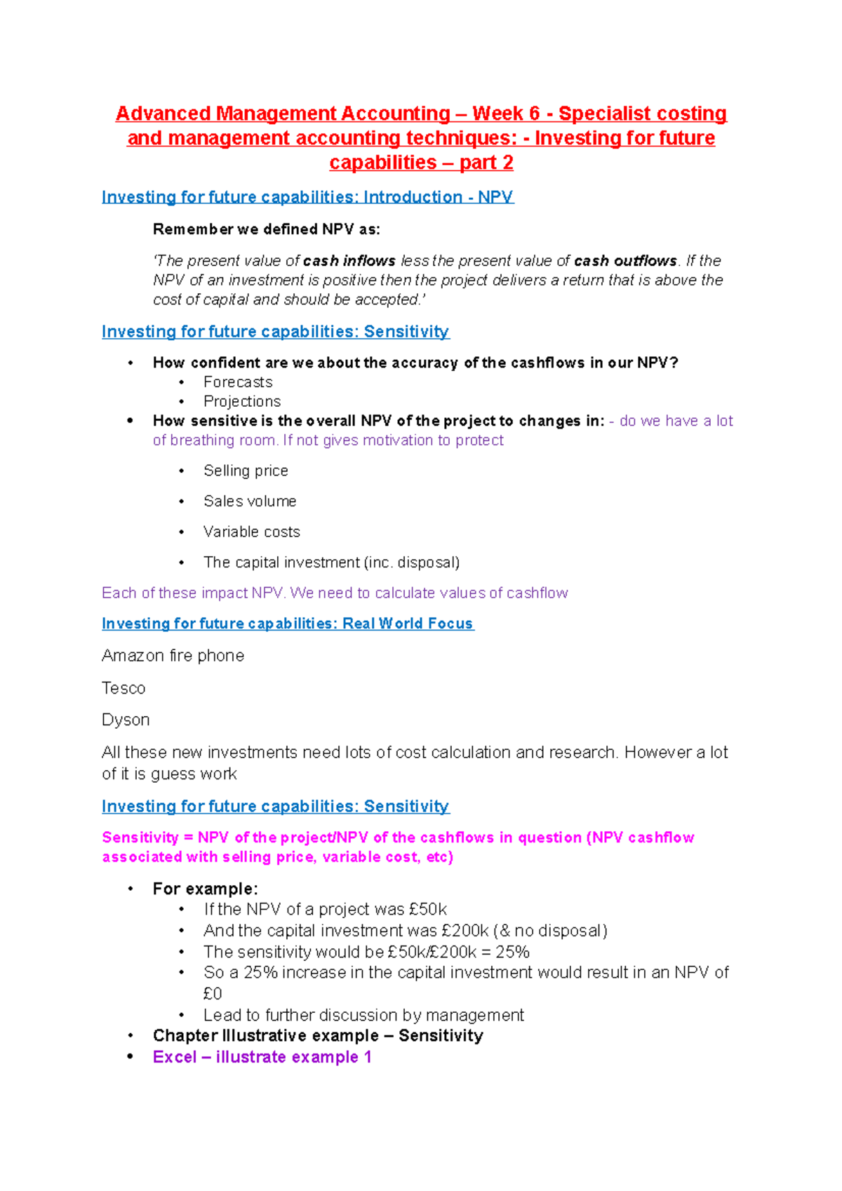 Management Accounting week 6 notes - Advanced Management Accounting ...