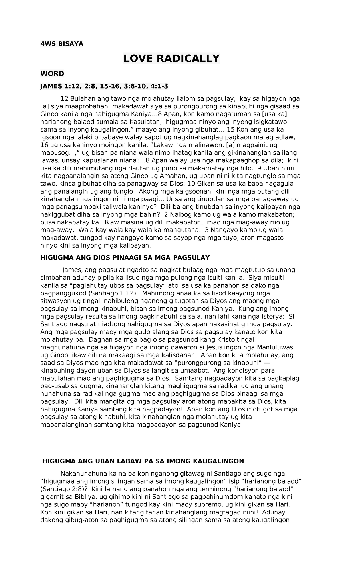 4WS Bisaya l OVE radically - 4WS BISAYA LOVE RADICALLY WORD JAMES 1:12 ...