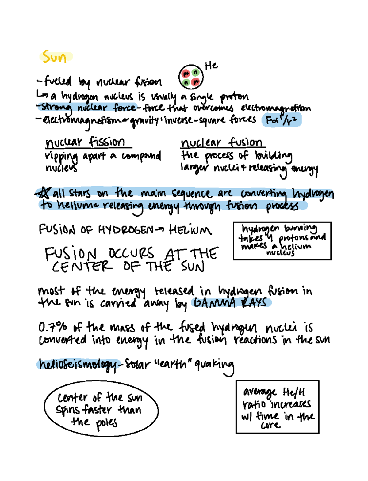 Notes for astronomy exam 2 pt 1 - Sun fueled by nuclear fusion it He a ...