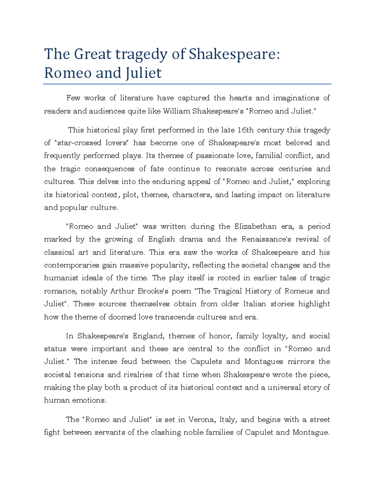 Romeo and Juliet by William Shakespeare (Literary analysi) - The Great ...