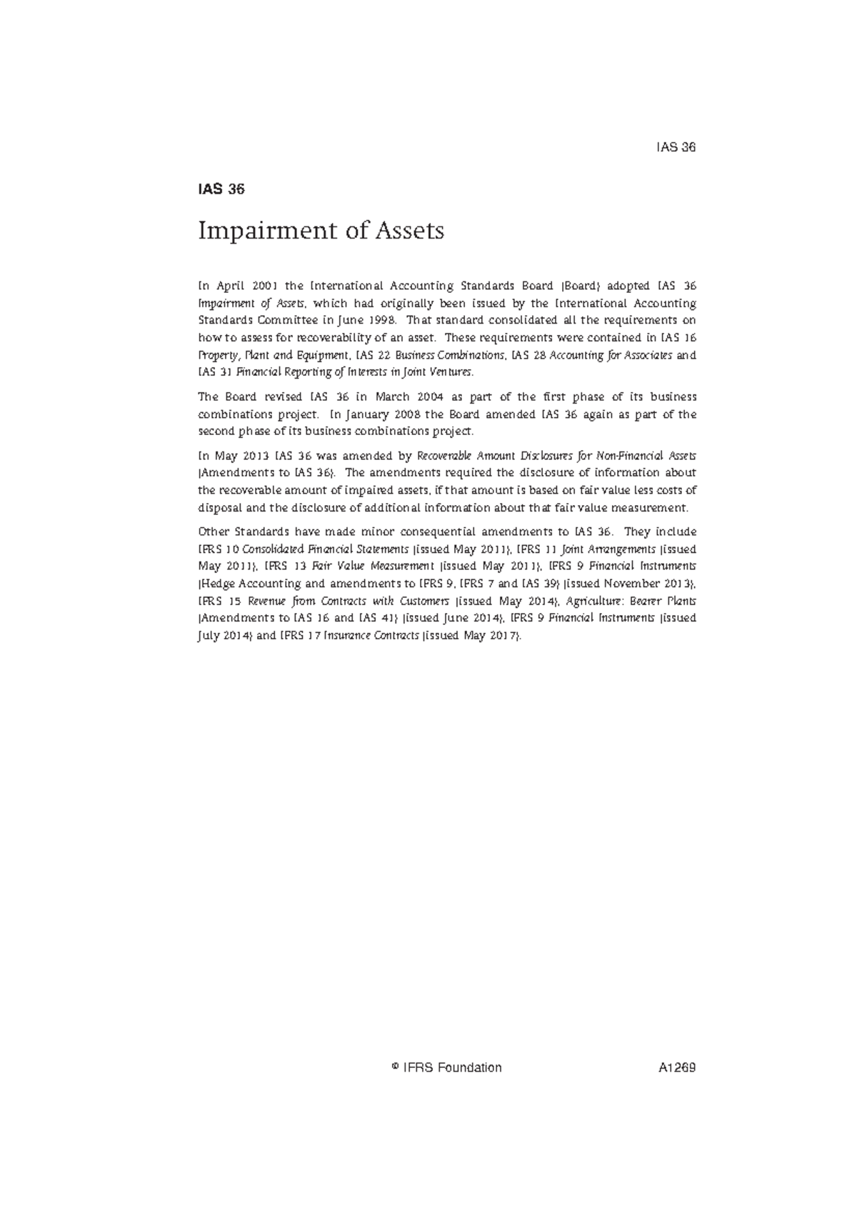 IAS36 - conceptual framework - IAS 36 IAS 36 Impairment of Assets In ...
