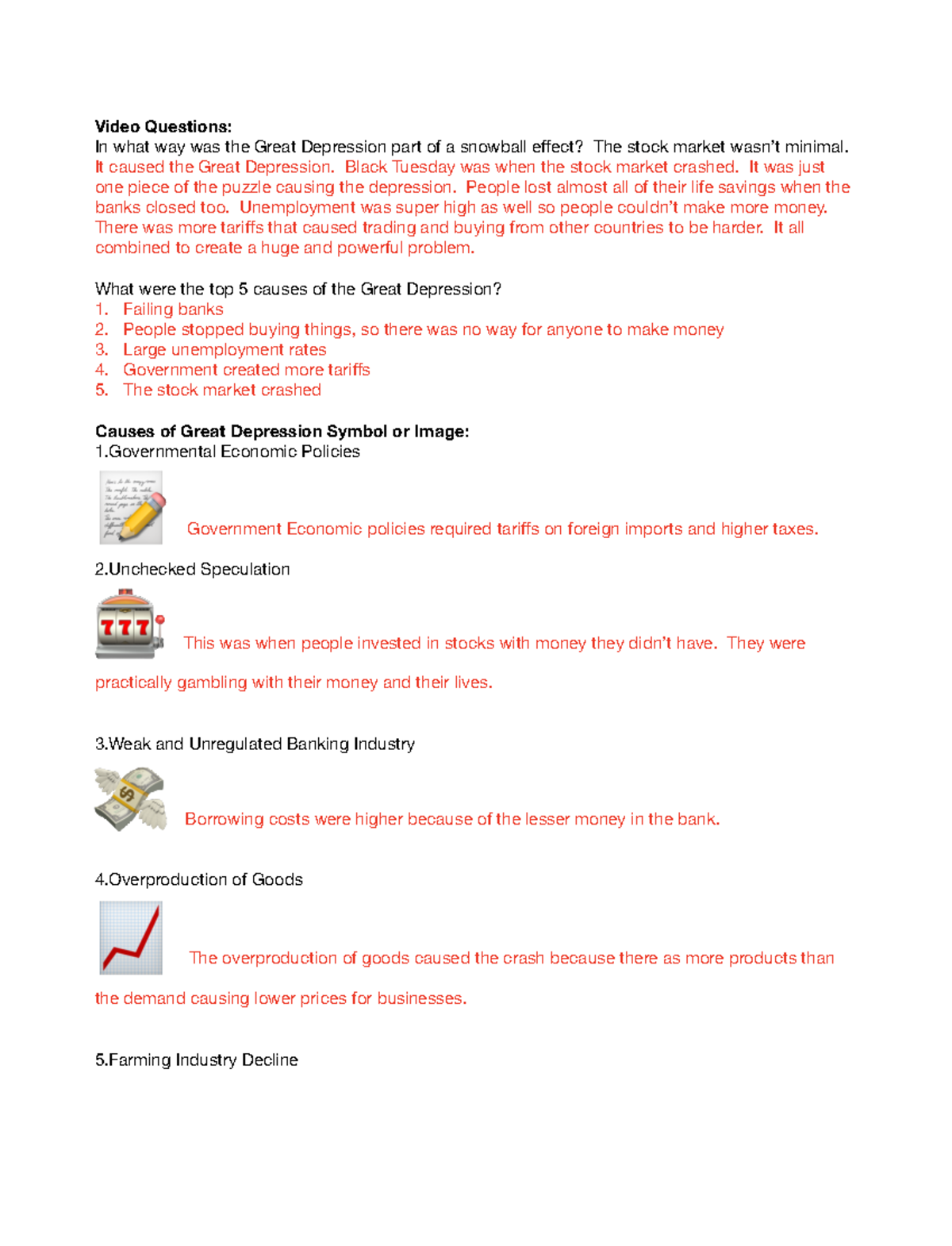 Great Depression Intro - Video Questions: In what way was the Great ...