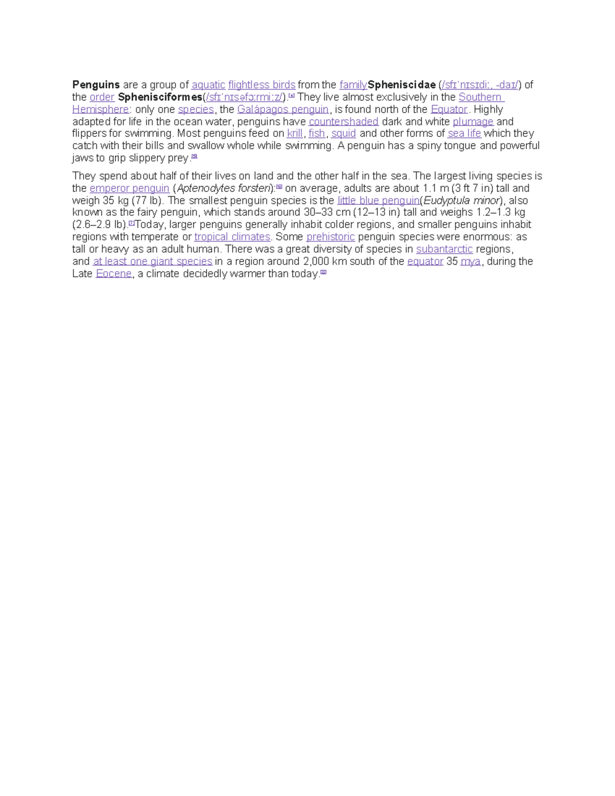 Penguins Notes for Class - Penguins are a group of aquatic flightless ...