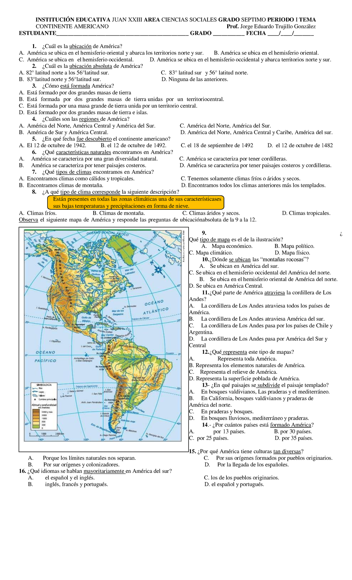 7. Evaluacion-America - INSTITUCIÓN EDUCATIVA JUAN XXIII AREA CIENCIAS ...
