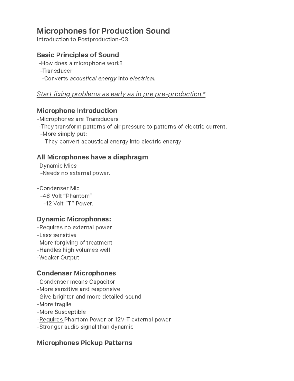 Microphones for Production Sound - Microphones for Production Sound ...