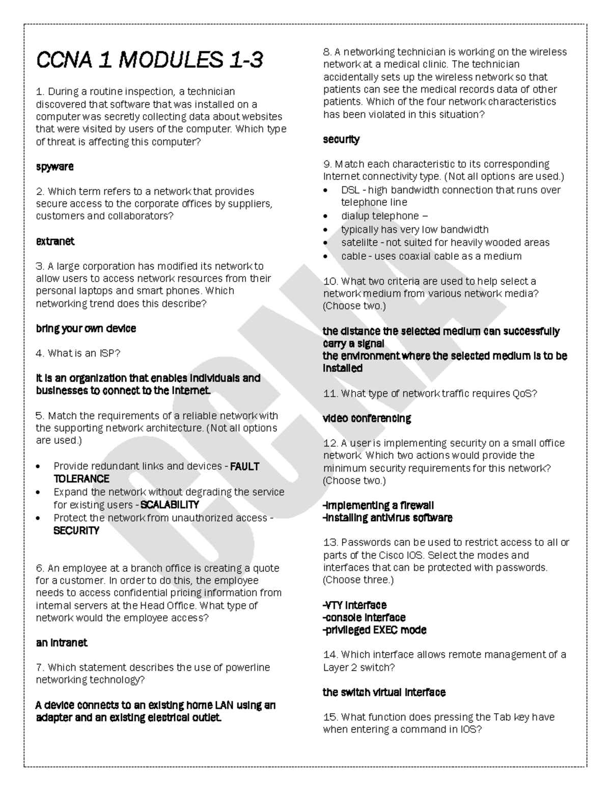 CCNA 1 Midterm Reviewer - CCNA 1 MODULES 1- 3 During a routine inspection, a technician ...