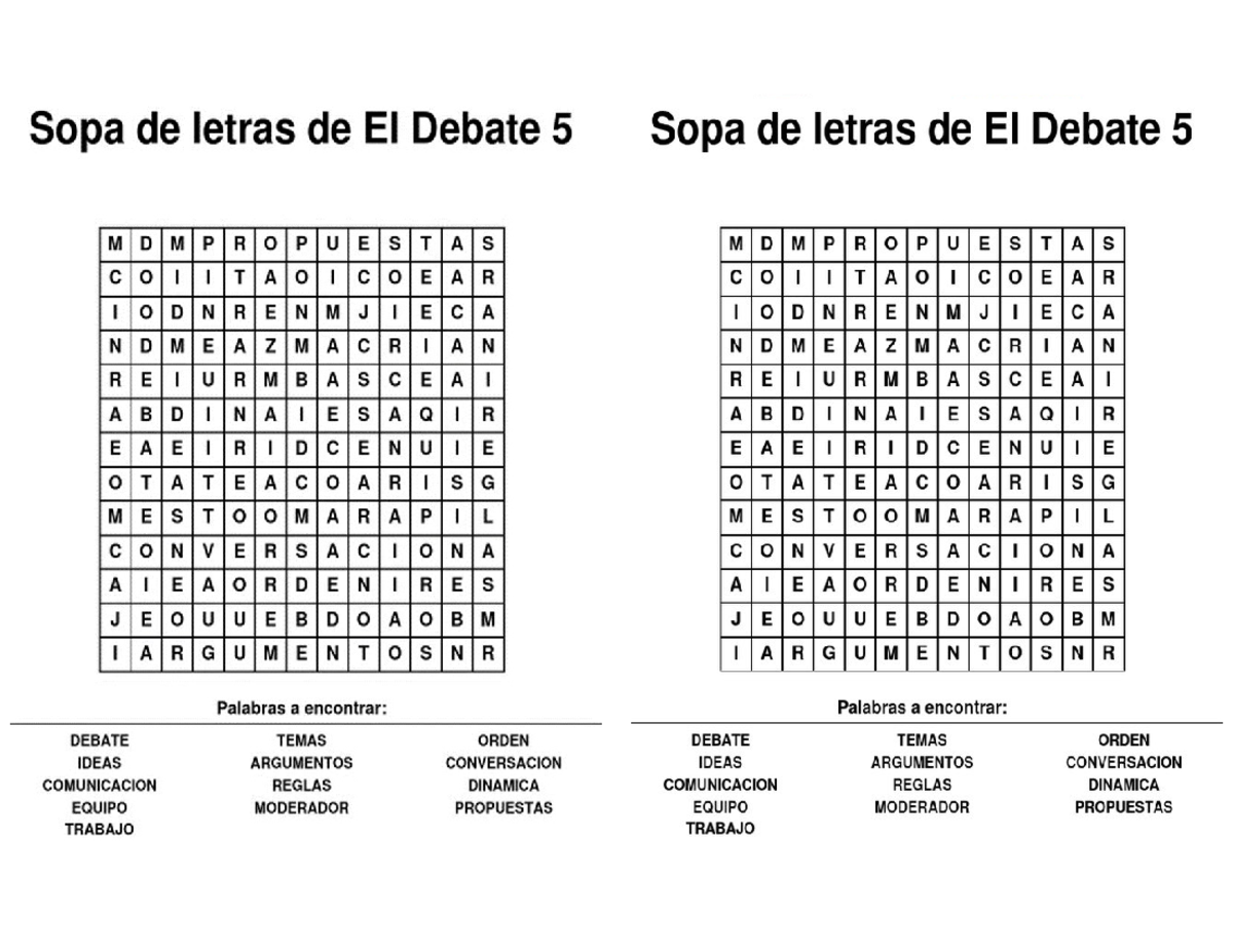Debate - ejemplo de una actividad - Sopa de letras de El Debate 5 Sopa de letras de El Debate 5 ...