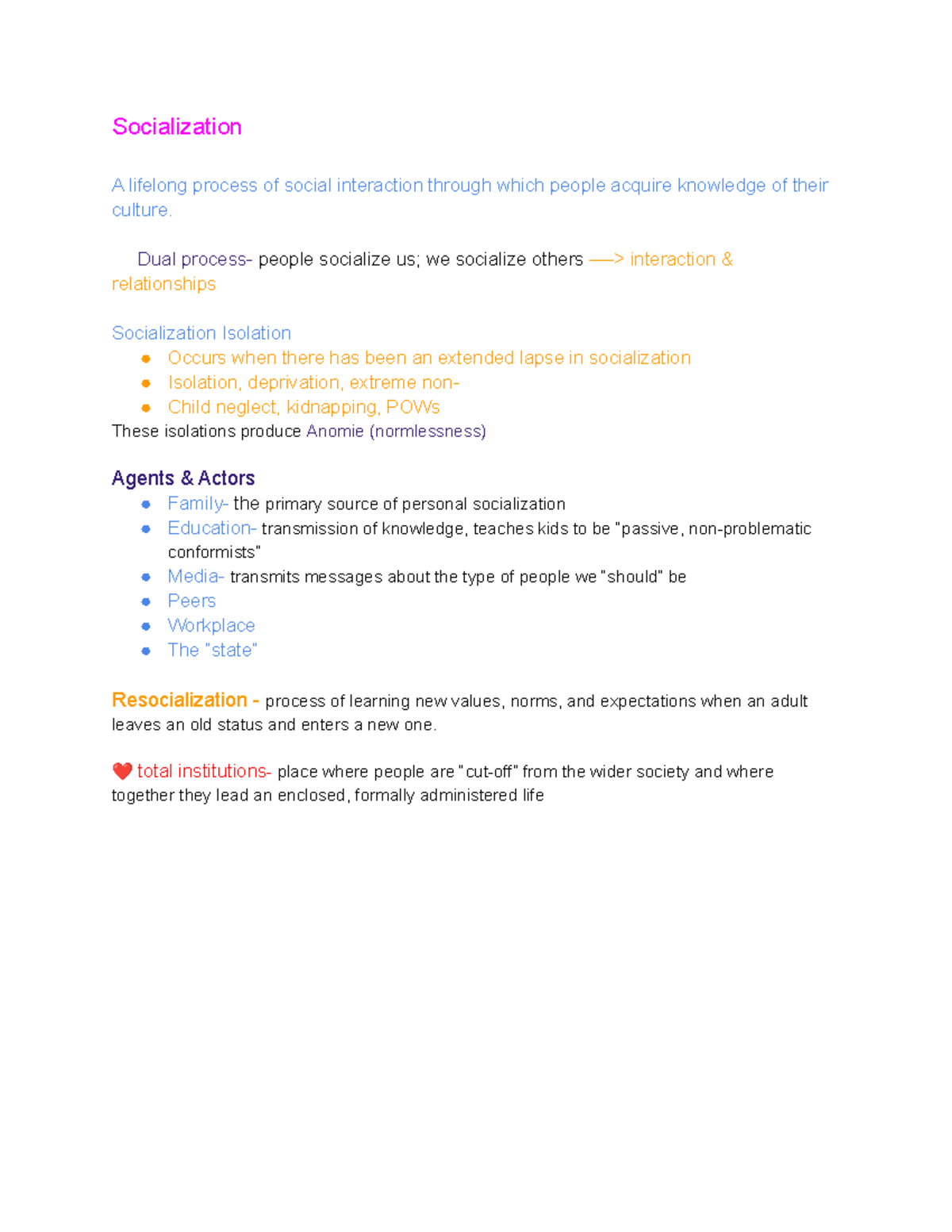 Socialization - Carey Ruiz - Socialization A lifelong process of social ...