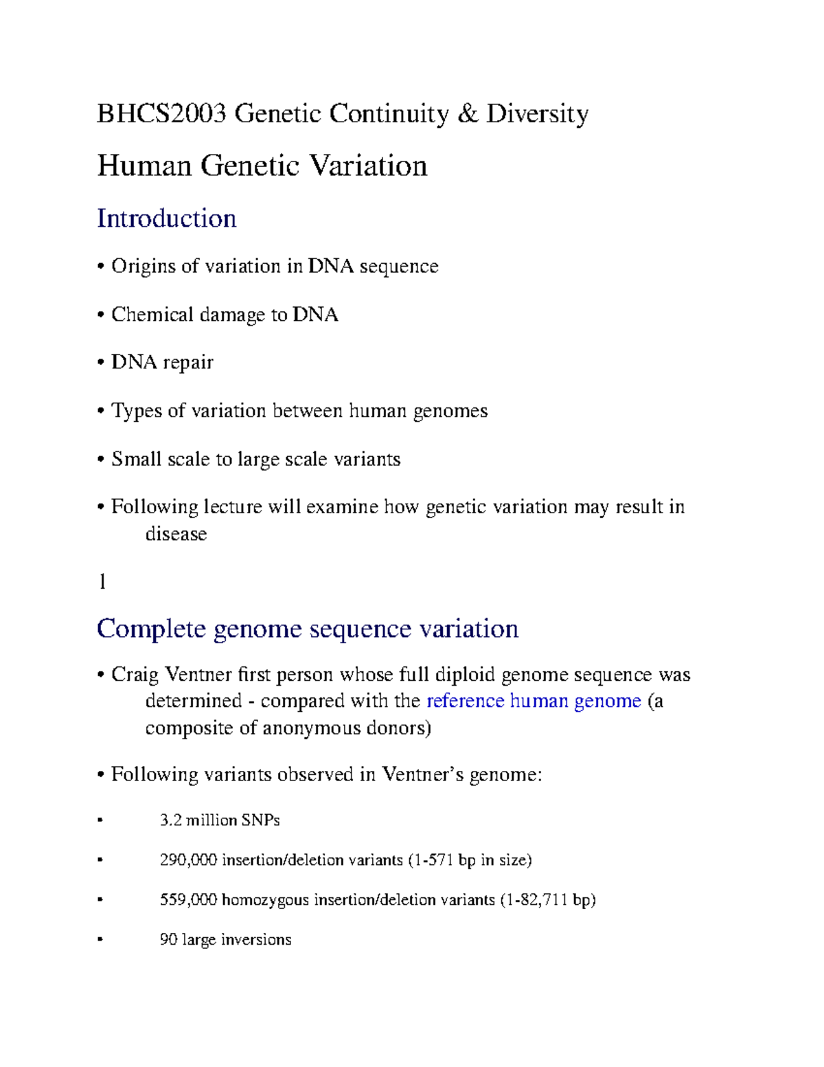 BHCS2003 Human Genetic Variation - BHCS2003 Genetic Continuity ...
