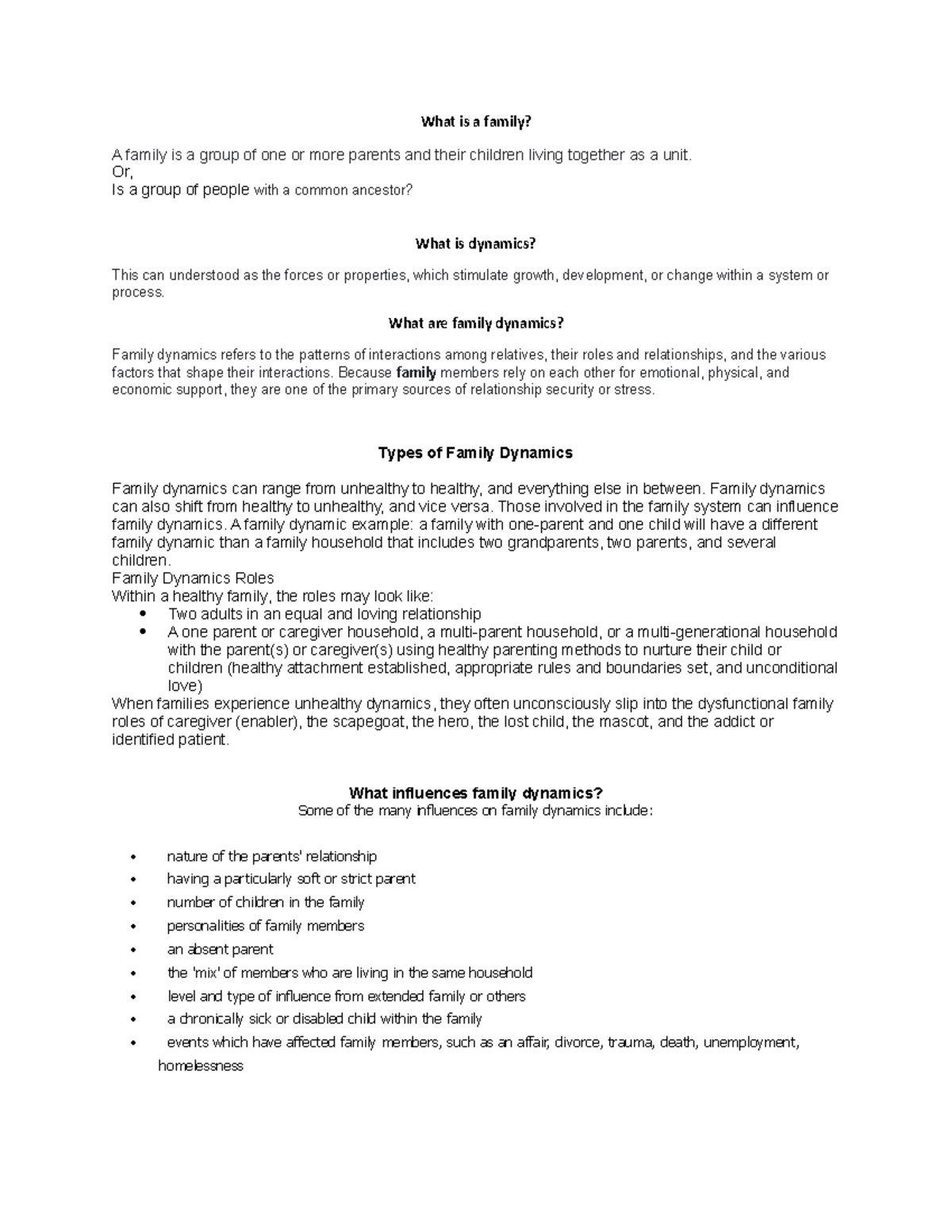 family dynamics - What is a family? A family is a group of one or more ...