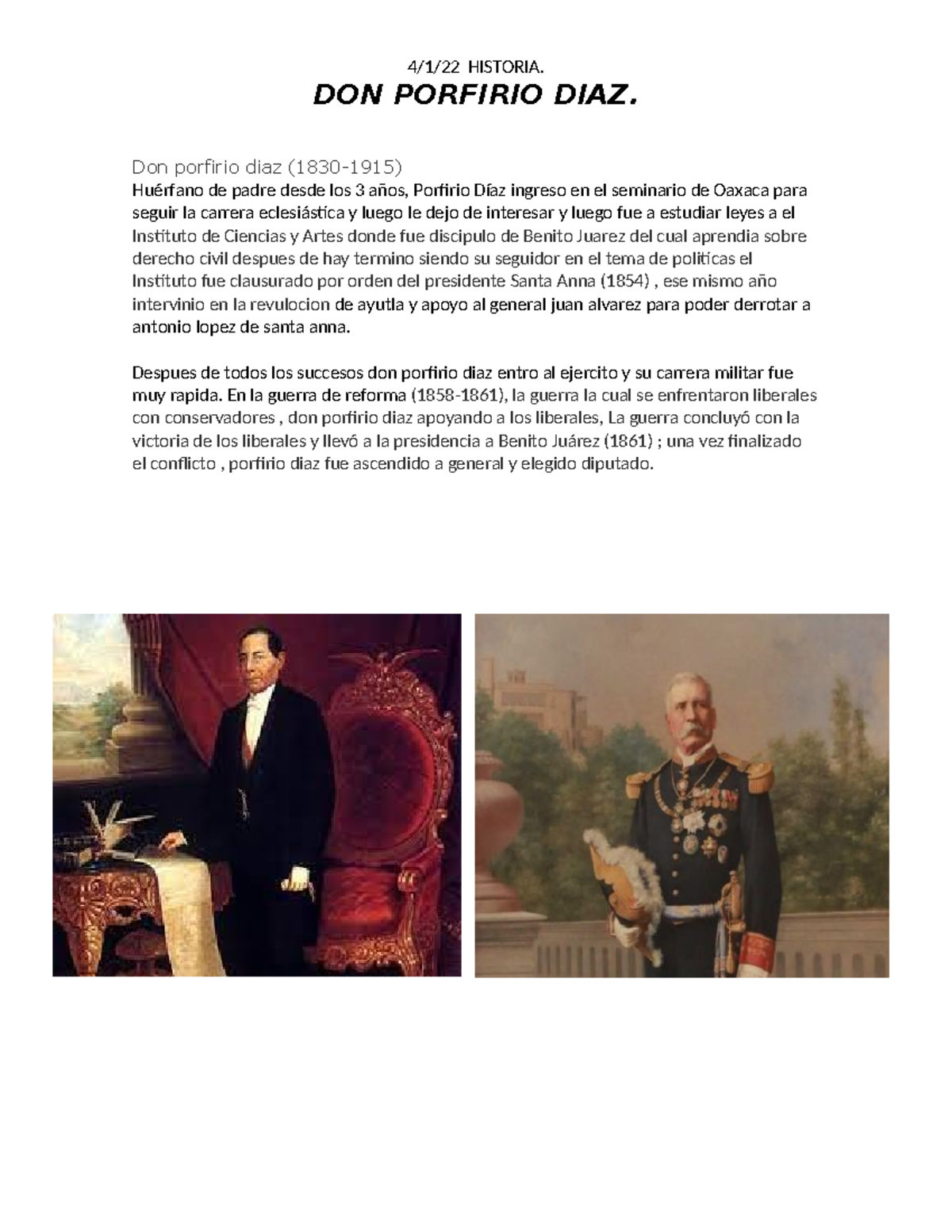 Don porfirio diaz - Resumen Historia de México Contemporánea - 4/1/22 ...