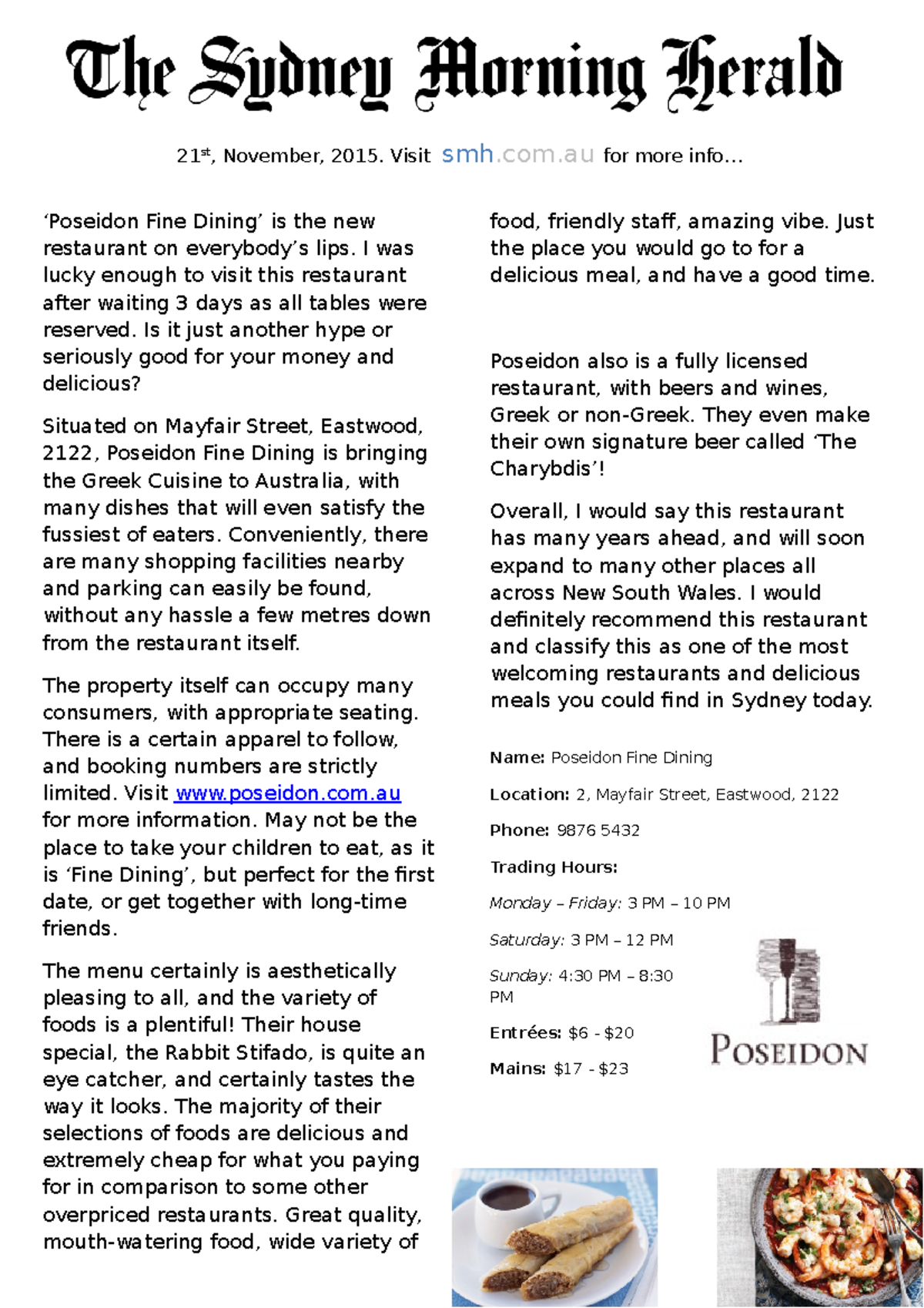Cafe Review - Poseidon Fine Dining - ‘Poseidon Fine Dining’ is the new ...