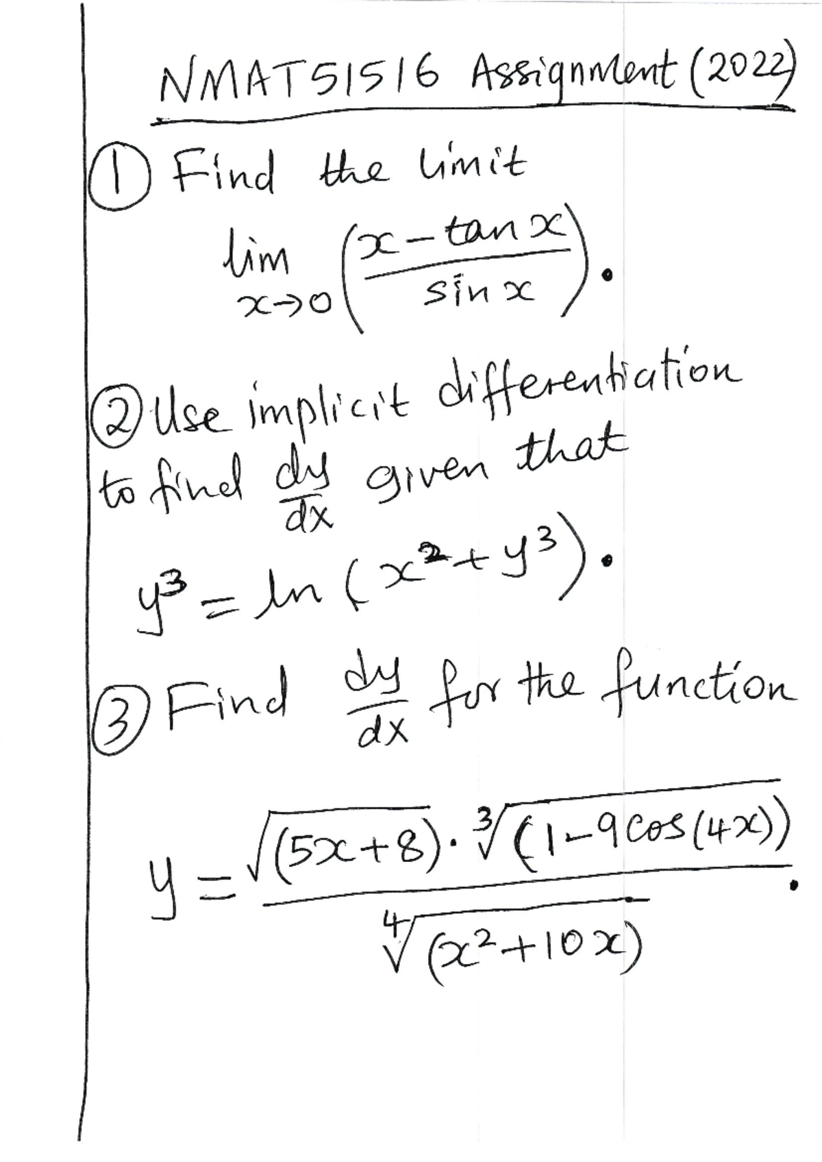 Assignment 1 Nmat51516 Calculus 2022 Smth011 Studocu
