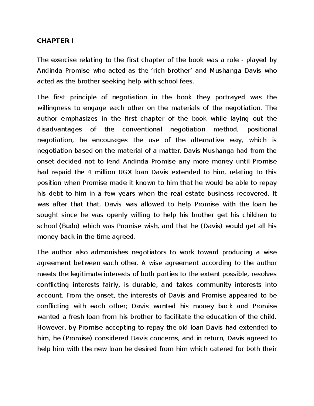 Chapter I - Read not on getting to yes - CHAPTER I The exercise ...