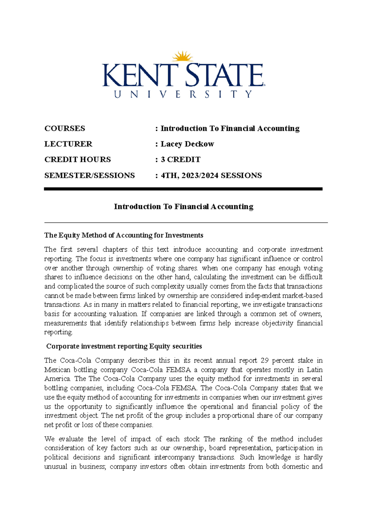 The Equity Method of Accounting for Investments - COURSES ...