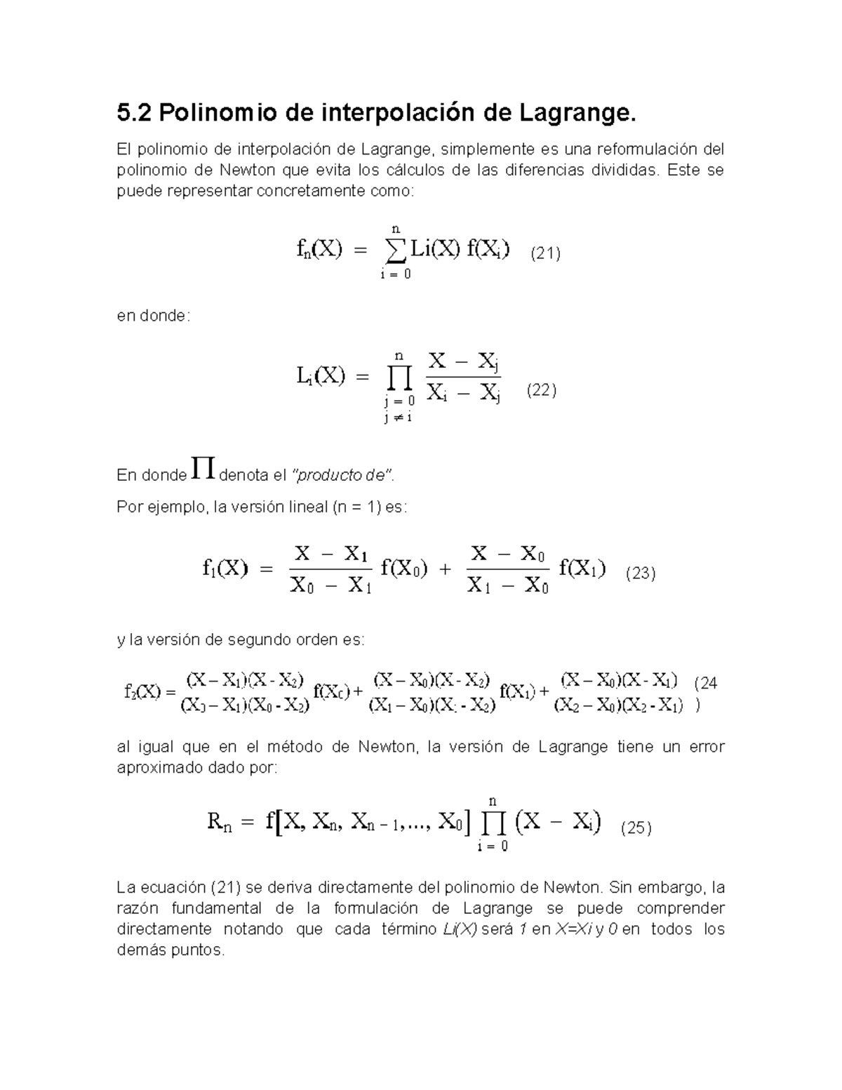 5.2 Polinomio de interpolación de Lagrange - El polinomio de ...