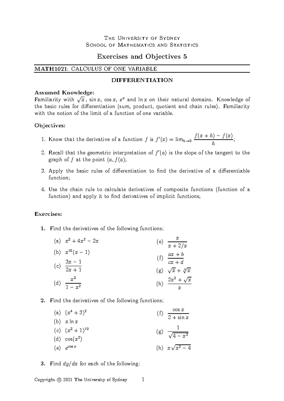 Exercises-5 - Exercises-5 - The University of Sydney School of ...