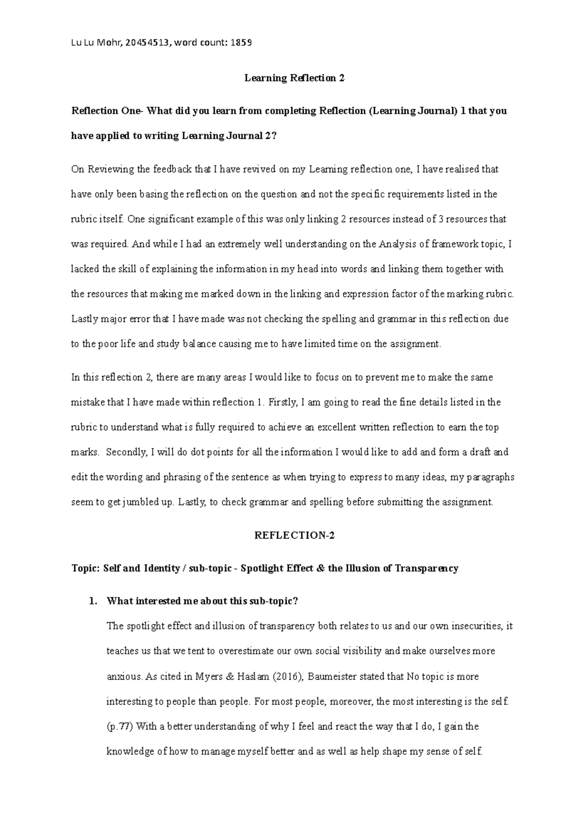 Learning Reflection 2- Lulu - Learning Reflection 2 Reflection One ...