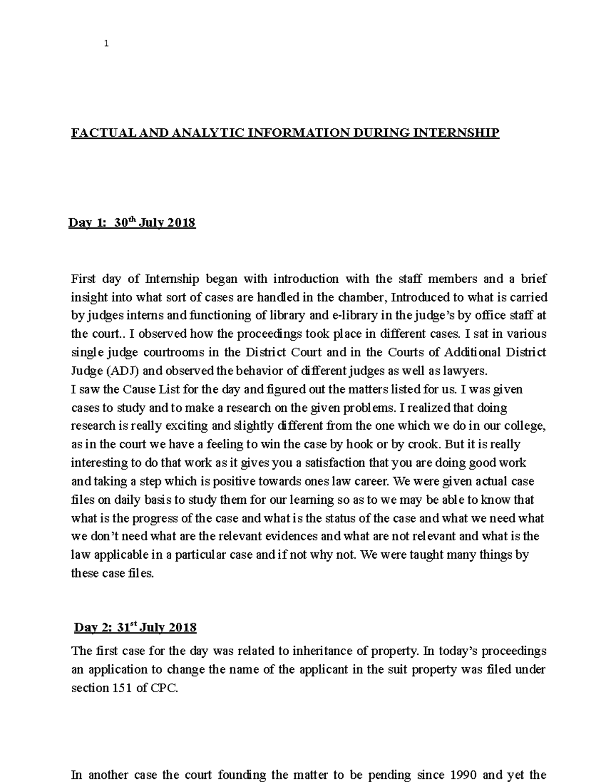 Internship Diary Factual AND Analytic Information During - FACTUAL AND ...