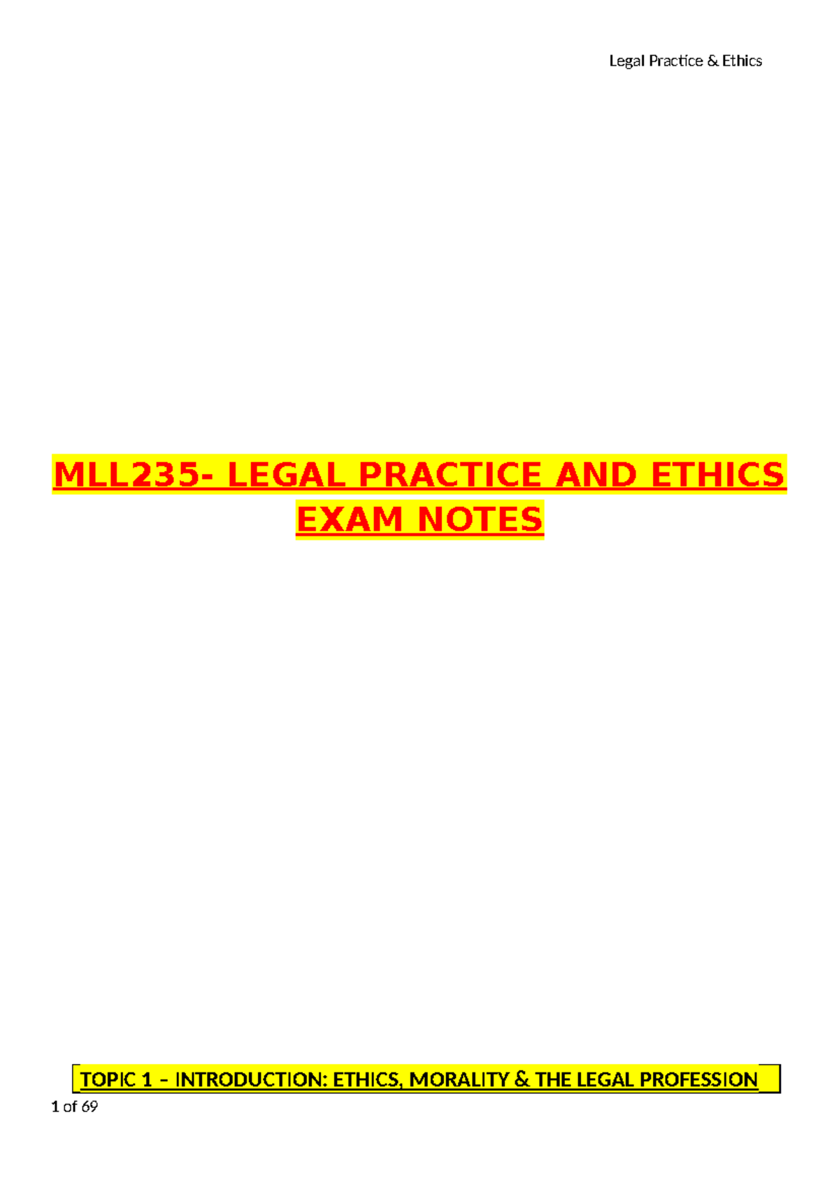 Ethics Exam Notes student VIP .docx 11 1 .docx - MLL235- LEGAL PRACTICE ...
