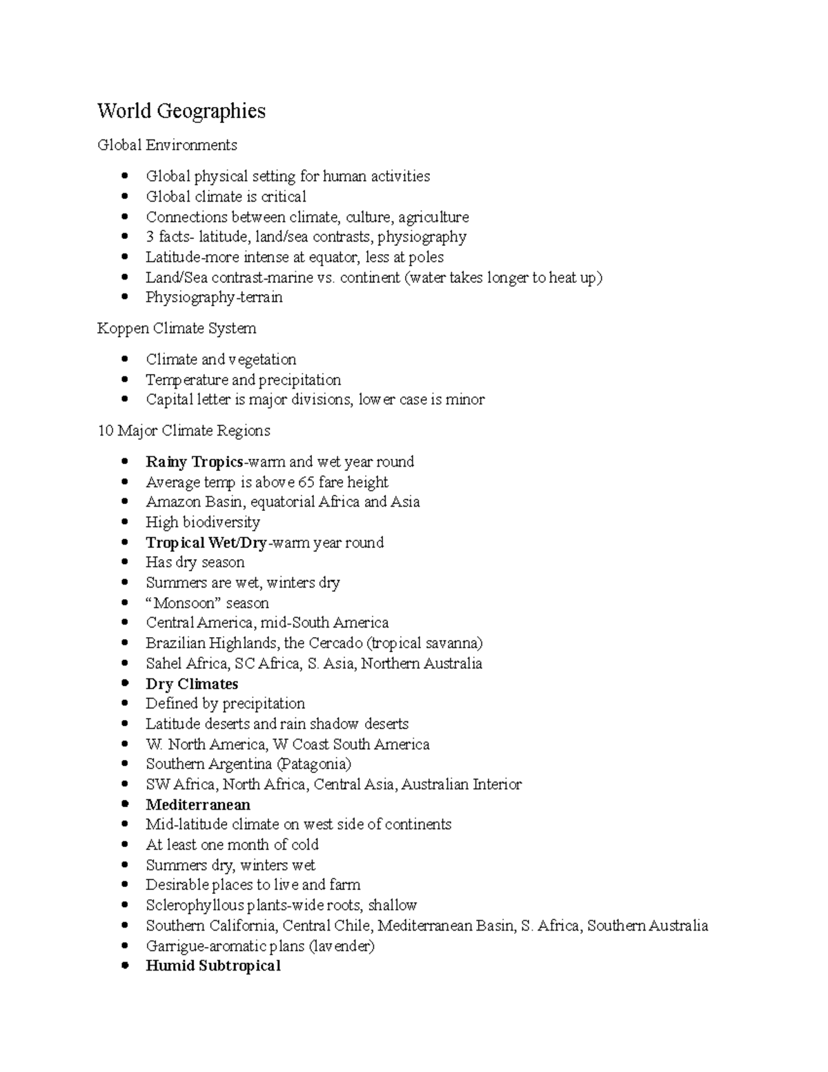 World Geography 141 - Lecture notes 1-4 - World Geographies Global ...