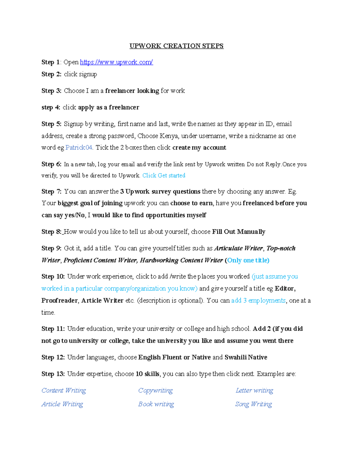 Upwork Creation Steps Updated - UPWORK CREATION STEPS Step 1: Open upwork/ Step 2: click signup ...