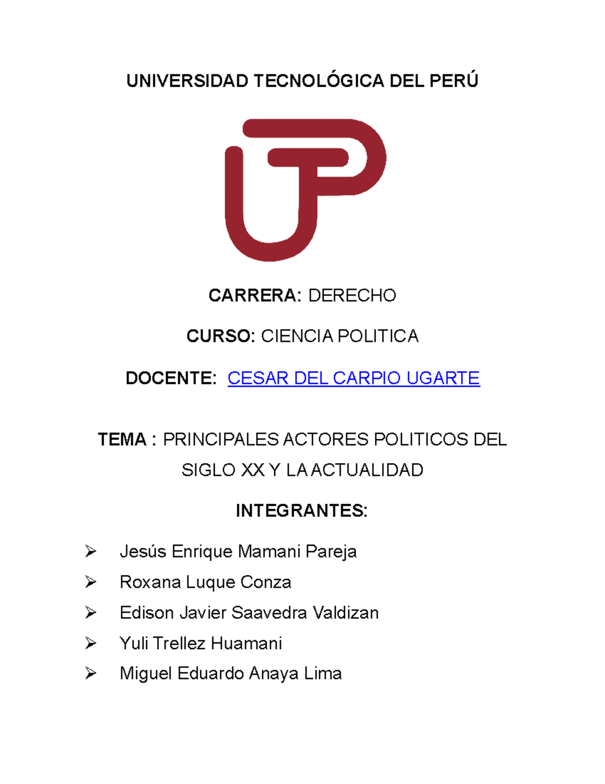 Universidad Tecnológica DEL PERÚ - UNIVERSIDAD TECNOLÓGICA DEL PERÚ ...