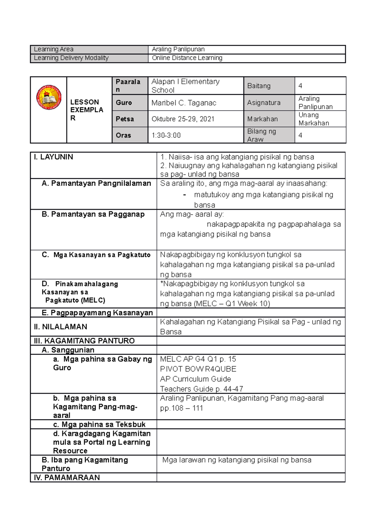 AP4 LE Q1 W7 - Effective lesson planning contributes to successful ...