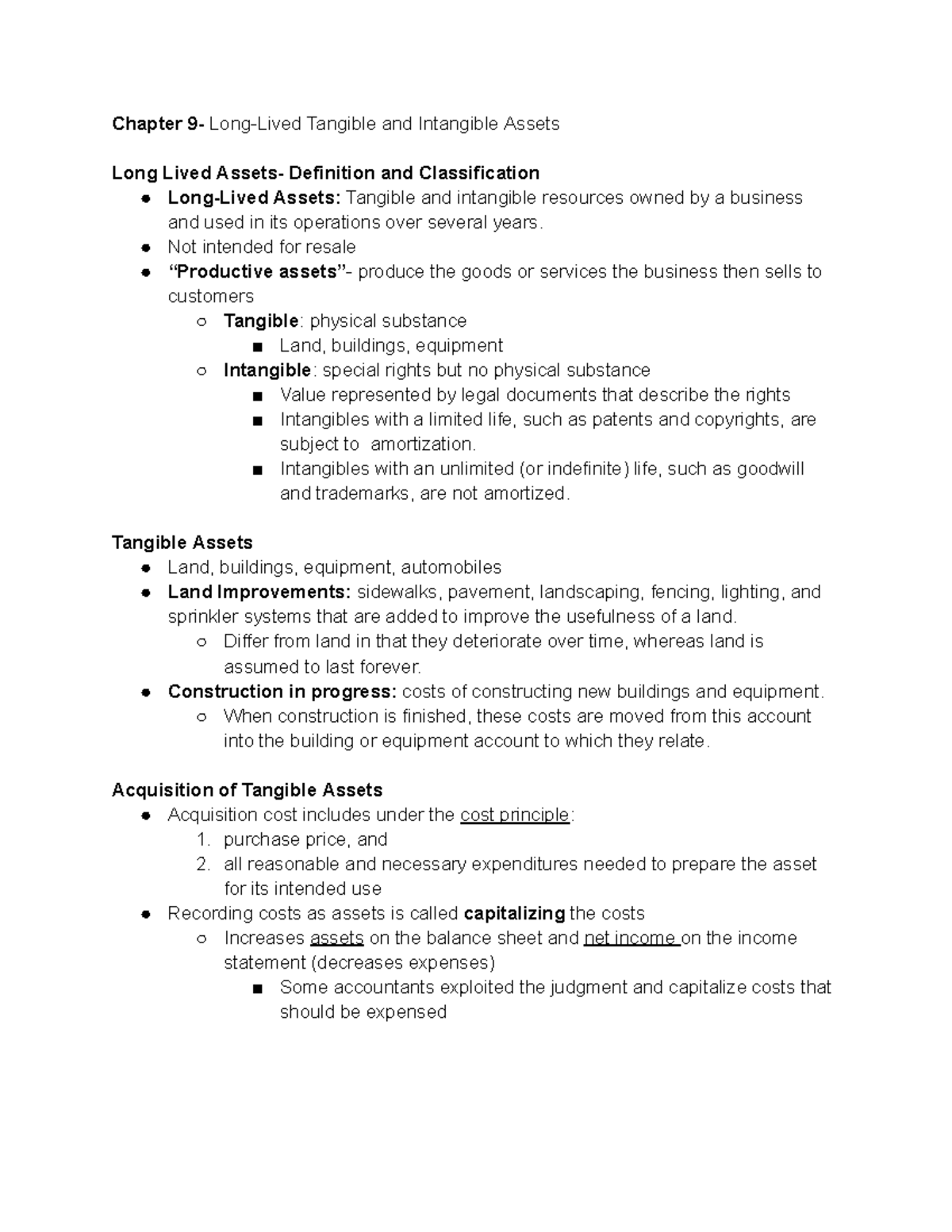 Chapter 9-Long-Lived Tangible and Intangible Assets - Google Docs - Chapter 9- Long-Lived ...