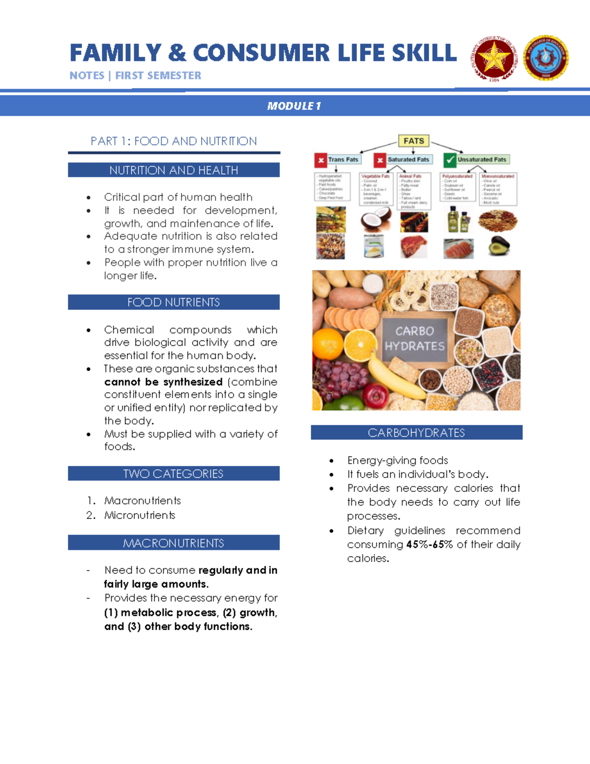 FCLS Module 1 Transes - NOTES | FIRST SEMESTER MODULE 1 PART 1: FOOD ...